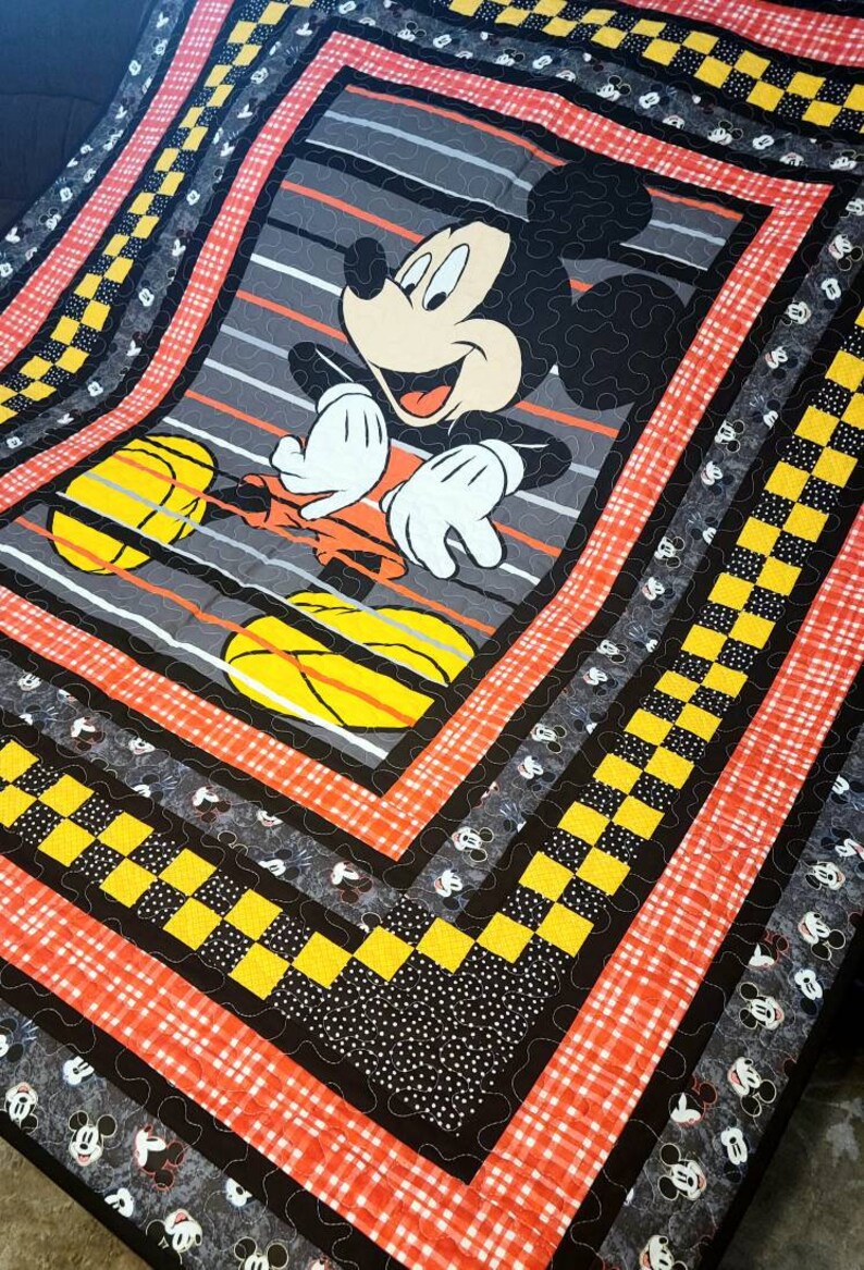 Mickey Mouse Quilt Fabric Panel Checkered Blocks and - Etsy