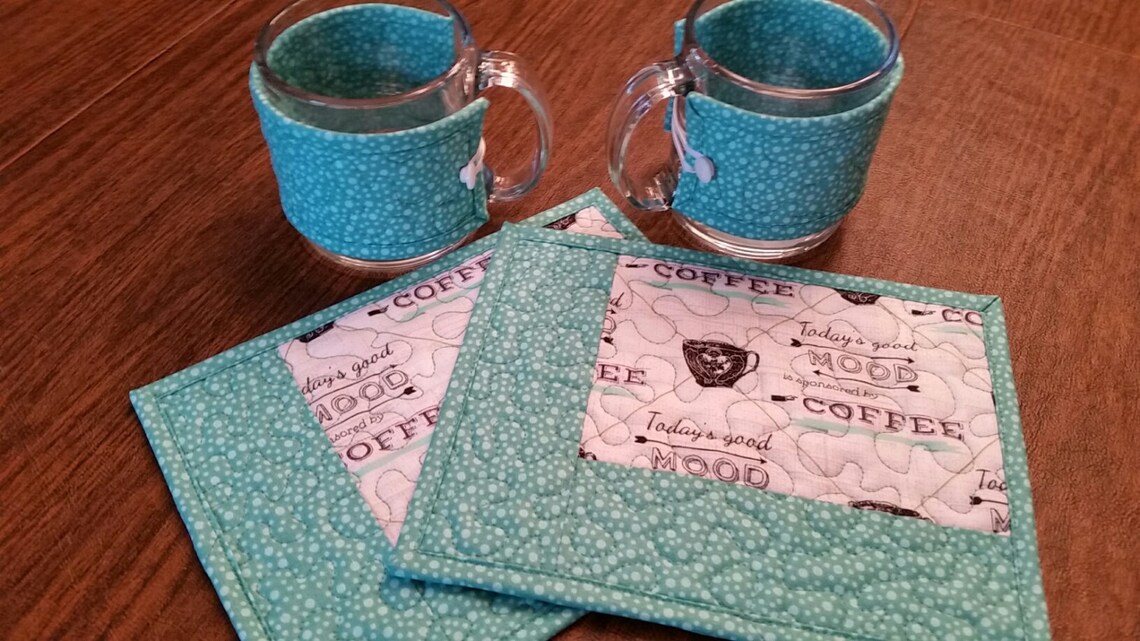 Coffee Lover Mug Rug Mug Rug and Cup Cozy Gift Set Quilted | Etsy