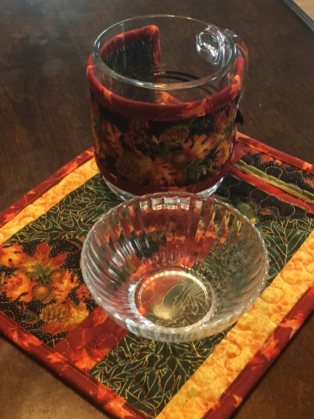Quilted Autumn Mug Rug and Cup Cozy, Fall Floral Decor Coaster Gift Set ...