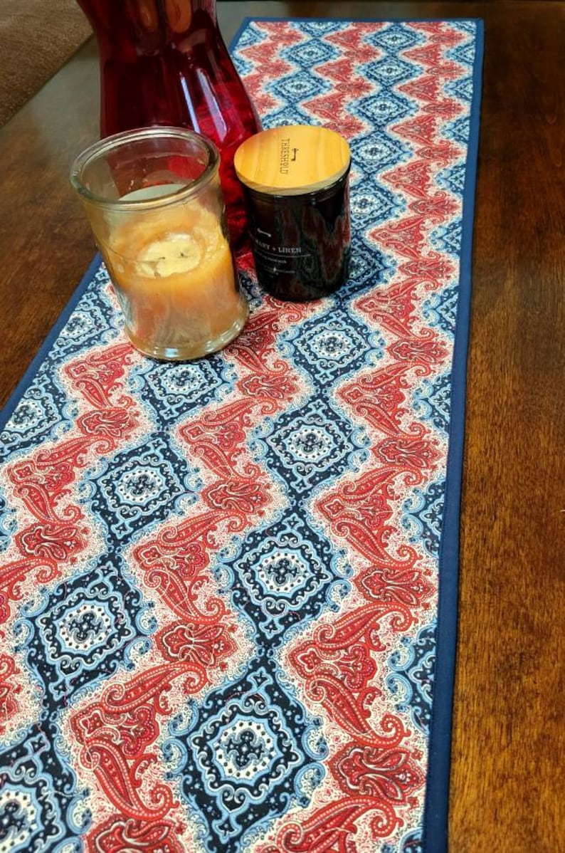 Americana Patriotic Narrow Table Runner Red White and Blue - Etsy