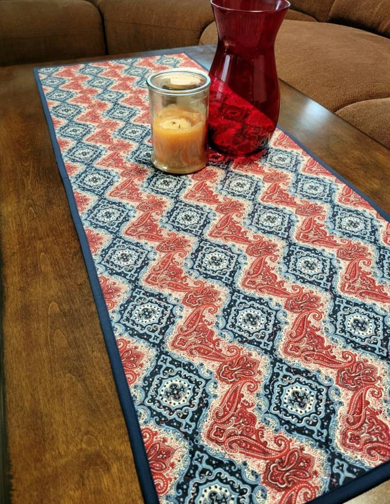 Americana Patriotic Wide Table Runner Red White and Blue | Etsy