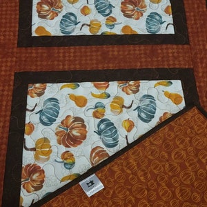 Quilted Fall Pumpkin Table Runner, Orange and Teal Thanksgiving Autumn ...
