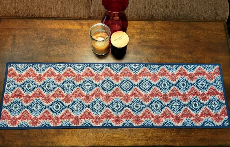 Americana Patriotic Narrow Table Runner Red White and Blue - Etsy