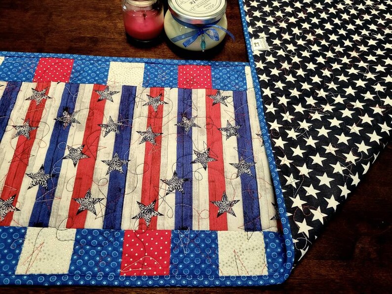 Stars and Stripes Patriotic Narrow Table Runner Quilted Table | Etsy