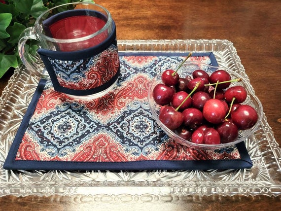 Americana Patriotic Mug Rug and Cup Cozy Insulated Fabric | Etsy