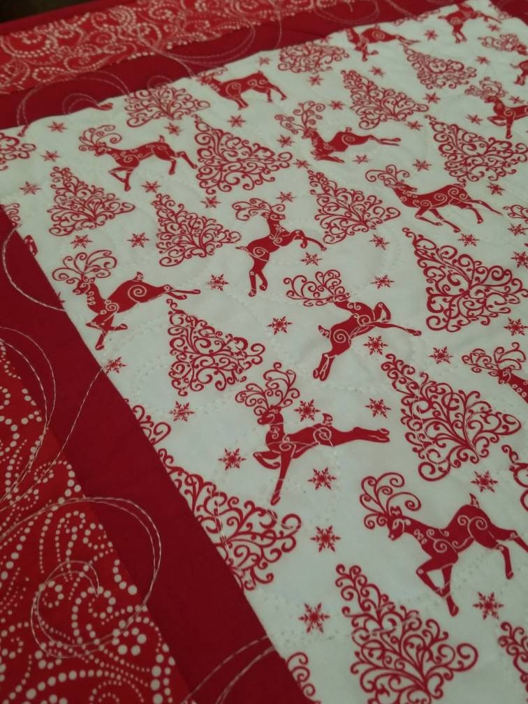 Christmas Table Runner or Wall Hanging Red and White Holiday | Etsy