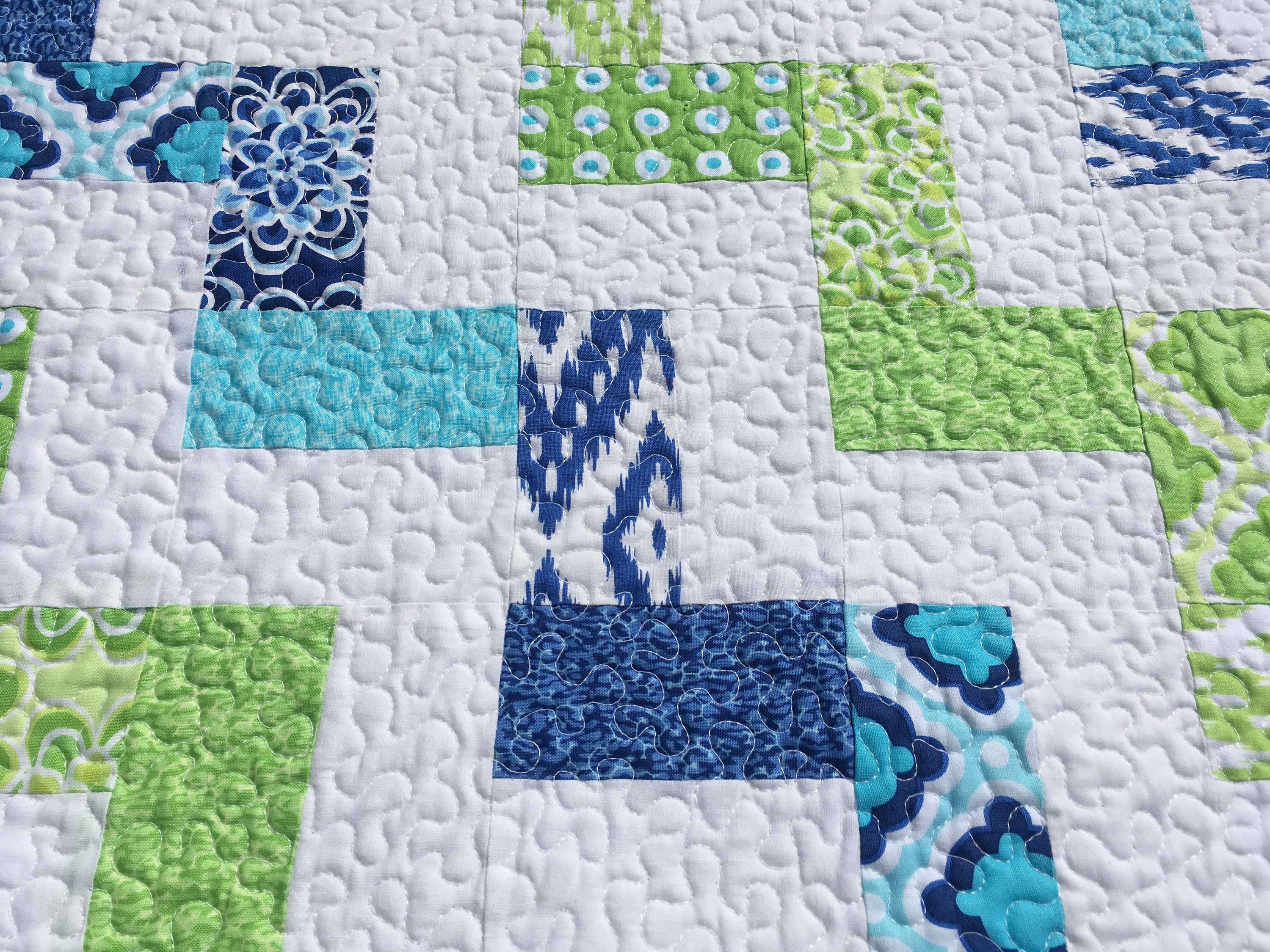 Quilted Table Runner in Blue Green and White Extra Large - Etsy