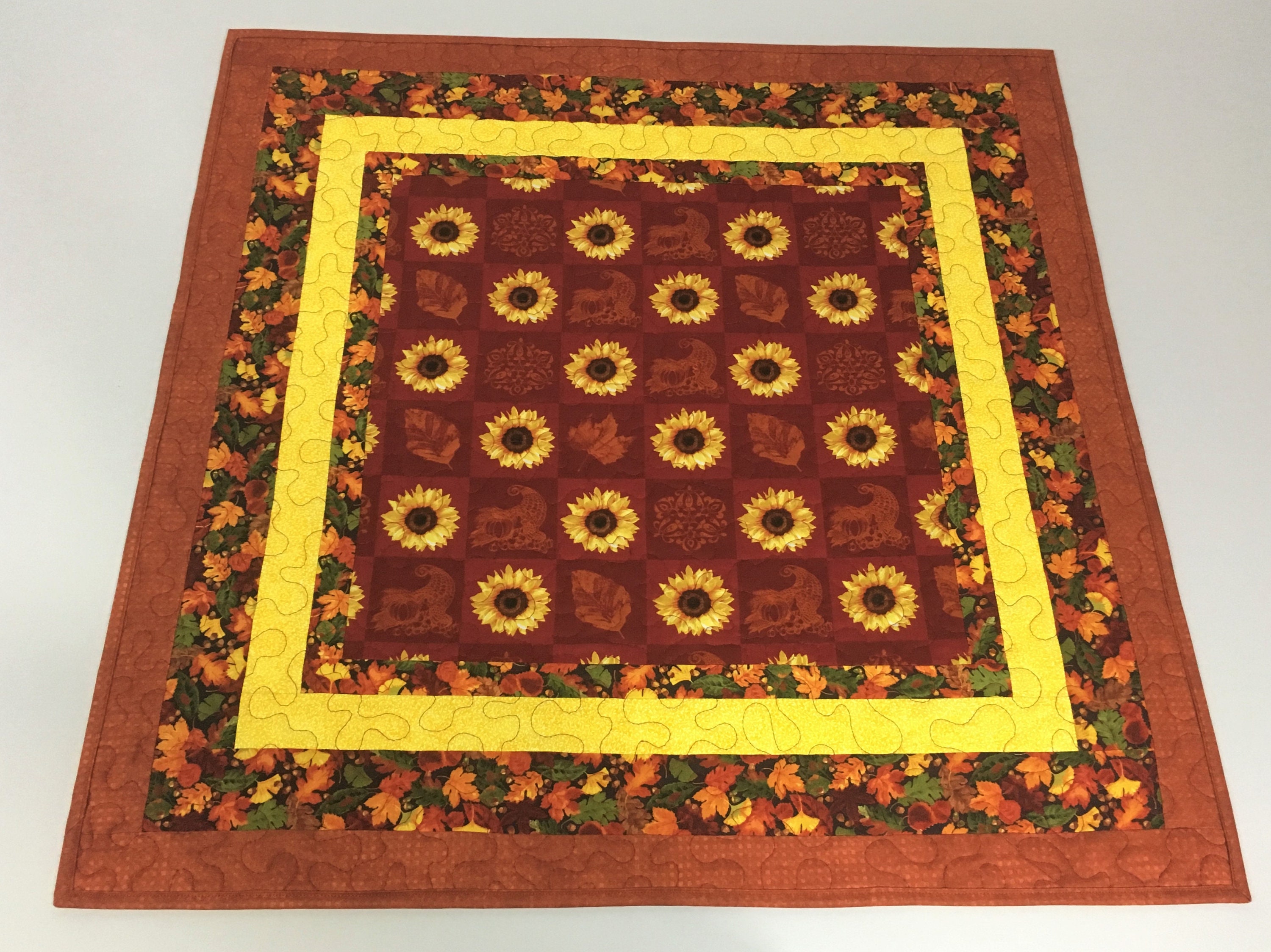 Sunflower Square Table Topper Quilted Thanksgiving or Autumn | Etsy