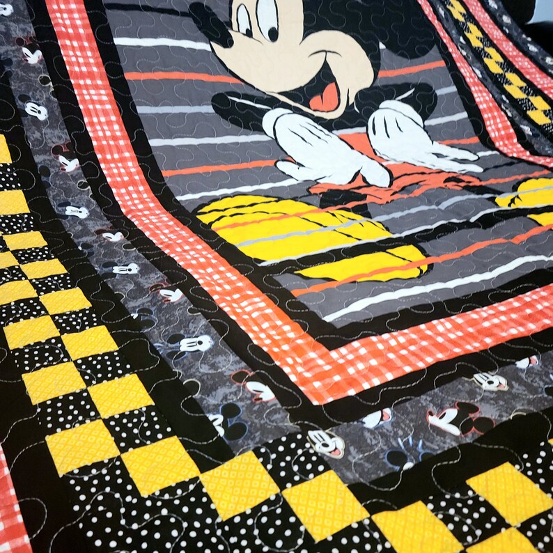 Mickey Mouse Quilt Fabric Panel Checkered Blocks and - Etsy