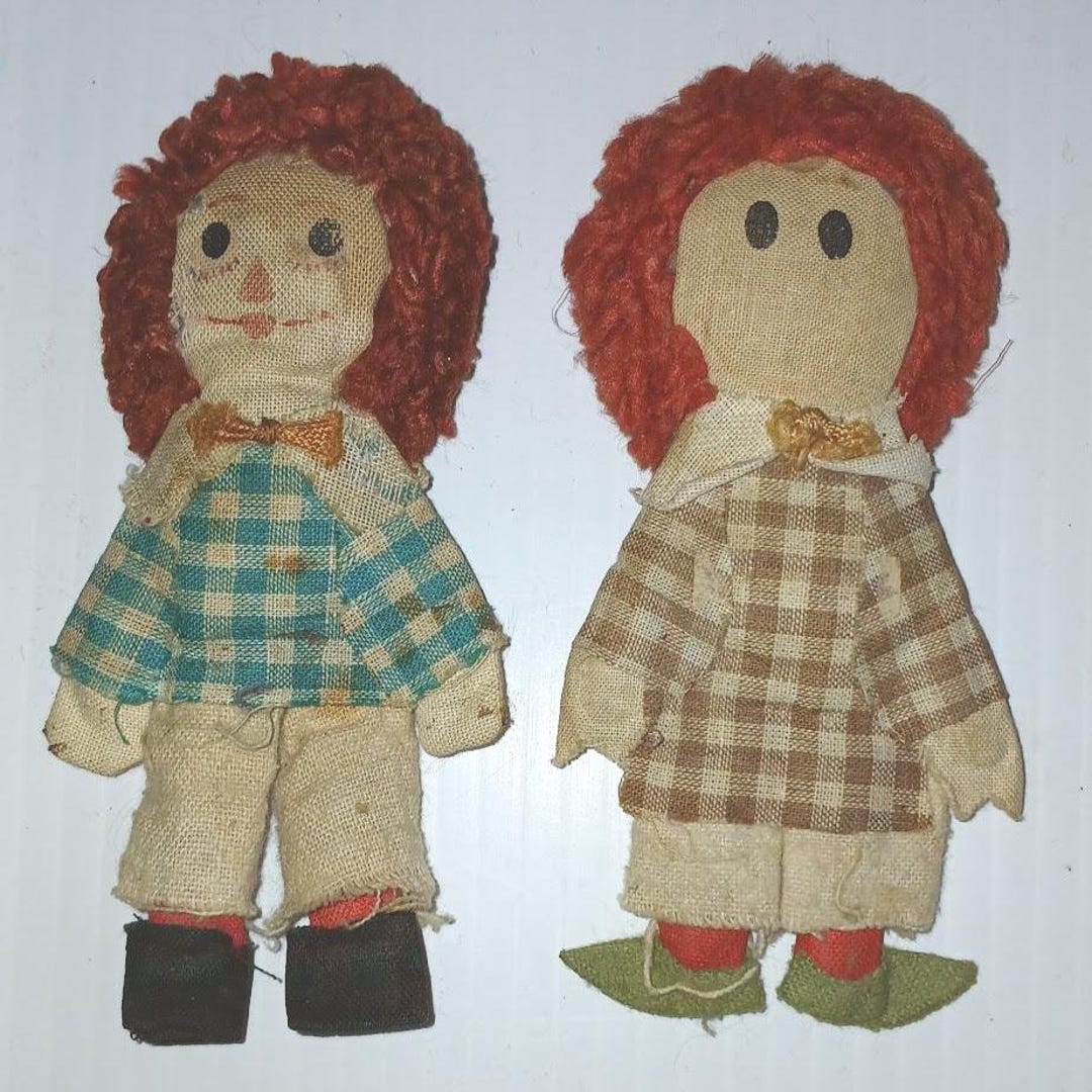 Vintage Handmade Raggedy Ann and Raggedy Andy Dolls Primitive Folk Art ...