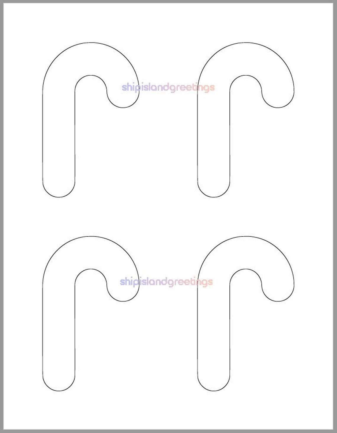 4 Inch Candy Cane Template-printable Template-holiday Templates-candy ...