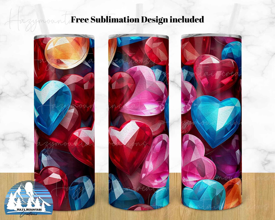 Heart Tumbler, Heart Gem Valentine Tumbler, 20oz Tumbler PNG ...