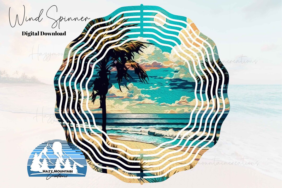 Vintage Beach Scene Summer Sublimation Wind Spinner Design, Wind ...