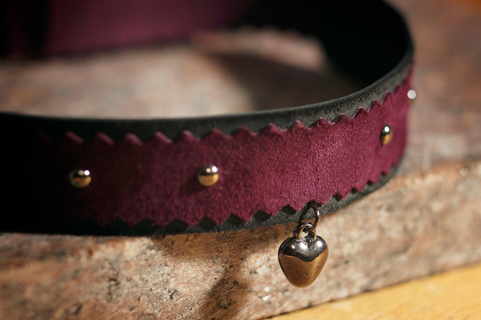 Purple Choker Woman Heart Charm Purple Necklace Kitten Play - Etsy