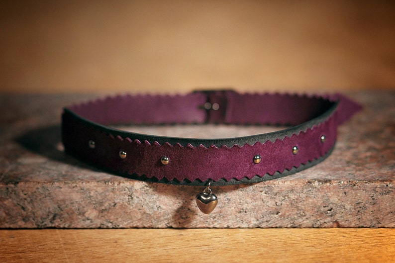 Purple Choker Woman Heart Charm Purple Necklace Kitten Play | Etsy