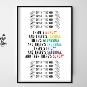 Days of the Week Song Addams Family Song Text Montessori | Etsy