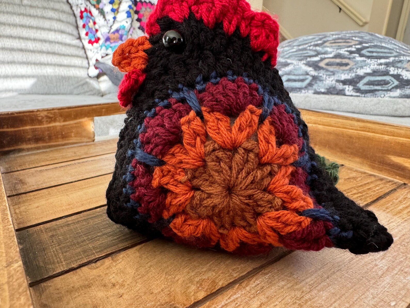 Crochet Granny Square Chicken, Crochet Rooster, Colorful Handmade ...