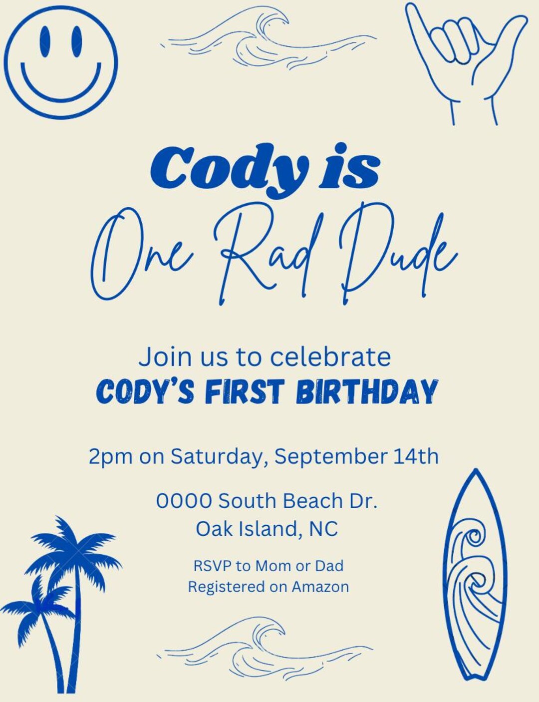 One Rad Dude Birthday Invitation - Etsy