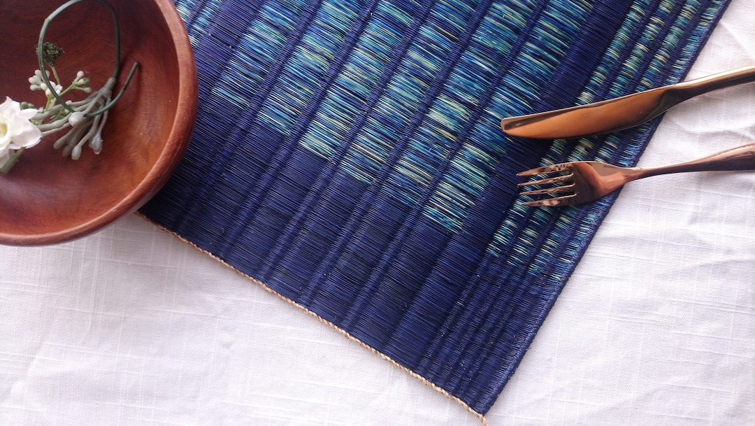 SET2 Blue Navy Indigo Placemats, Tie Dye Rustic Placemats, Woven ...