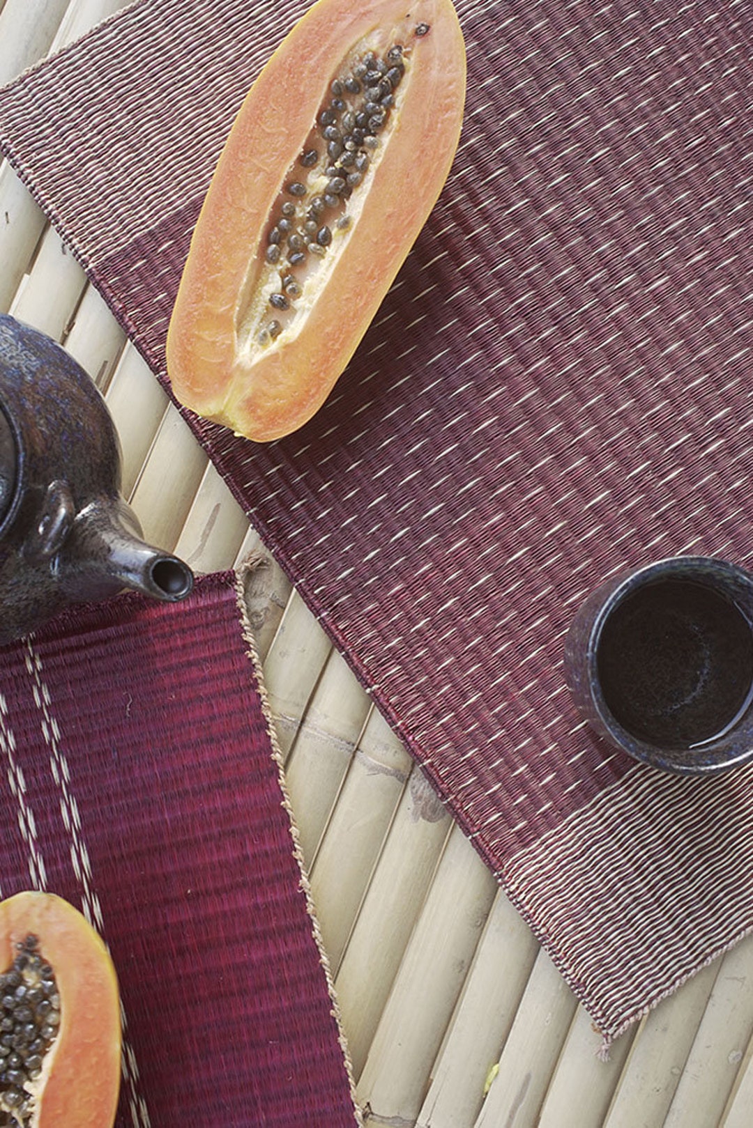 SET2 Red Velvet Christmas Placemats, Rustic Placemats, Woven Placemats ...