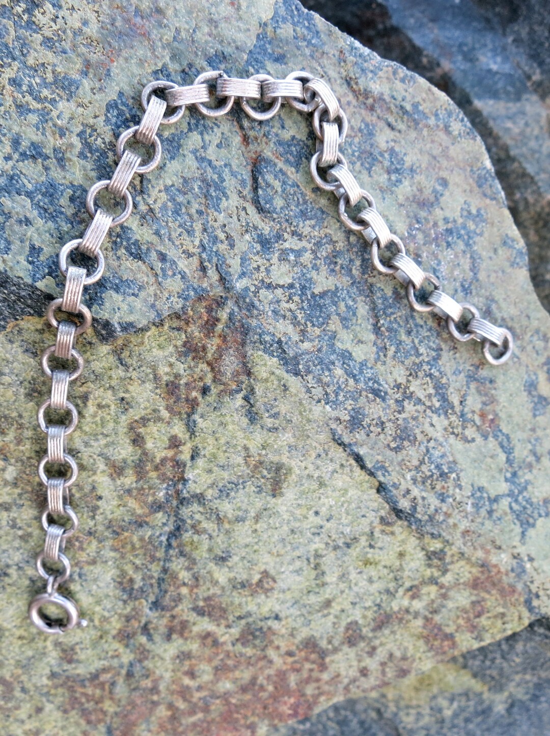 Vintage Silver Chain Link Bracelet, Stamped 