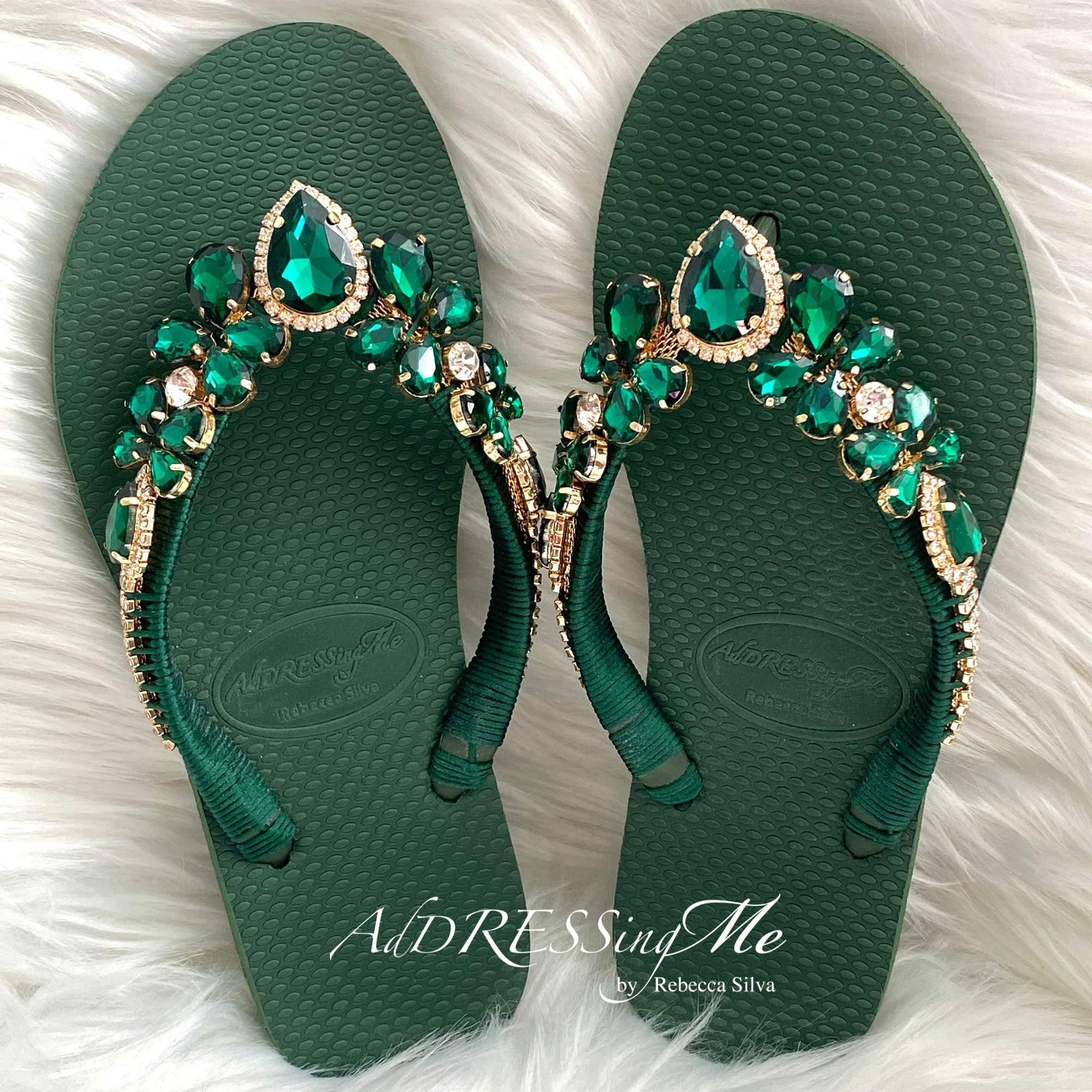 Luxurious Flip Flops for Women Green Luxury Flip Flops With Rhinestones ...