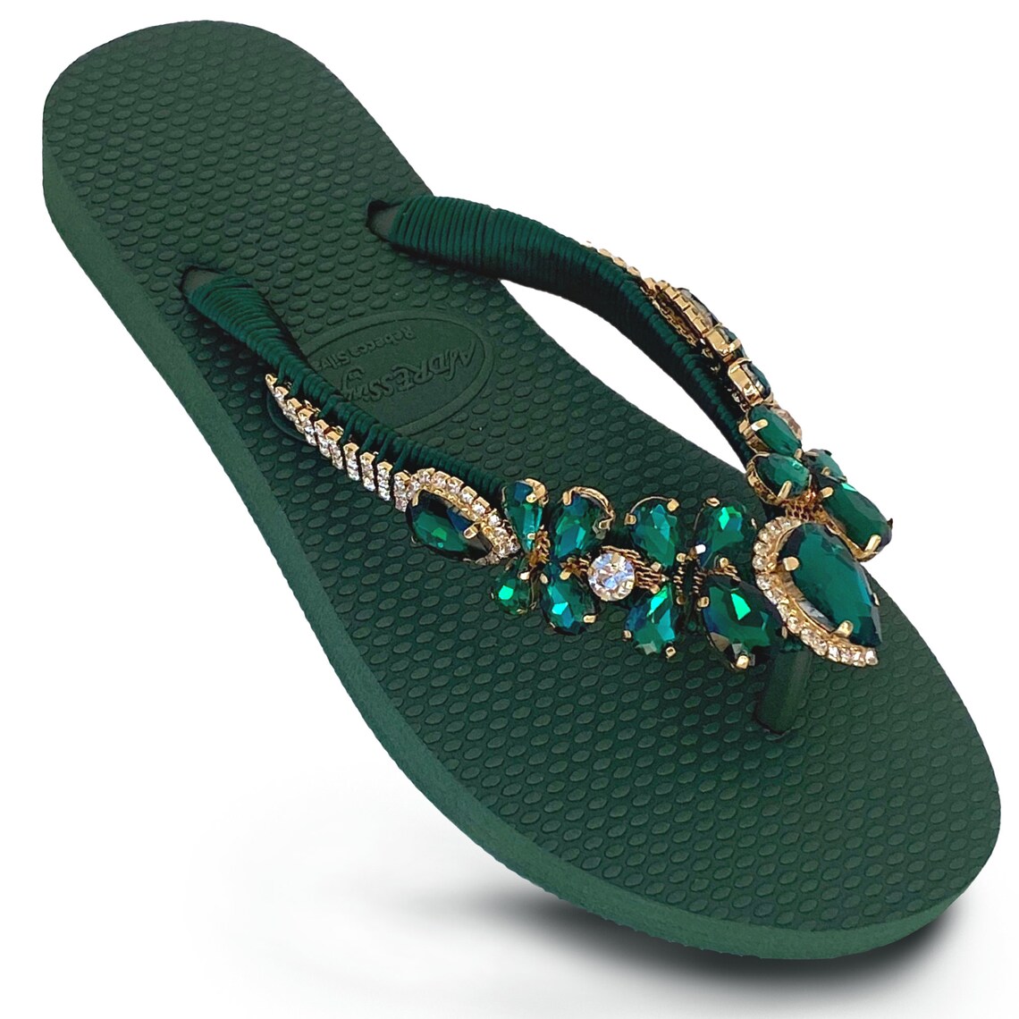 Luxurious Flip Flops for Women Green Luxury Flip Flops With Rhinestones ...