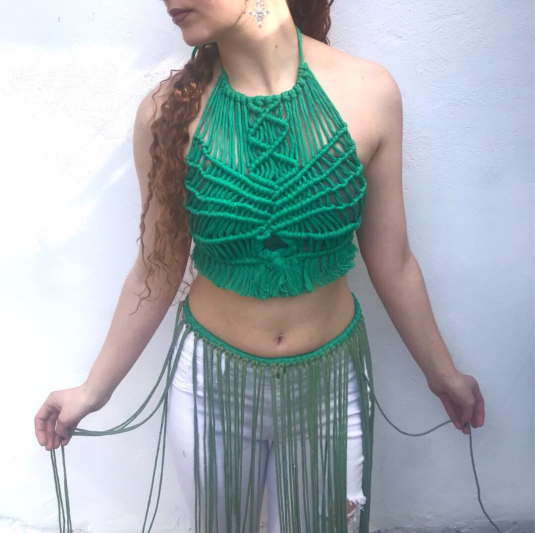 Macrame Two Piece Coachella Crochet Costume Boho Hippie Festival Dress ...
