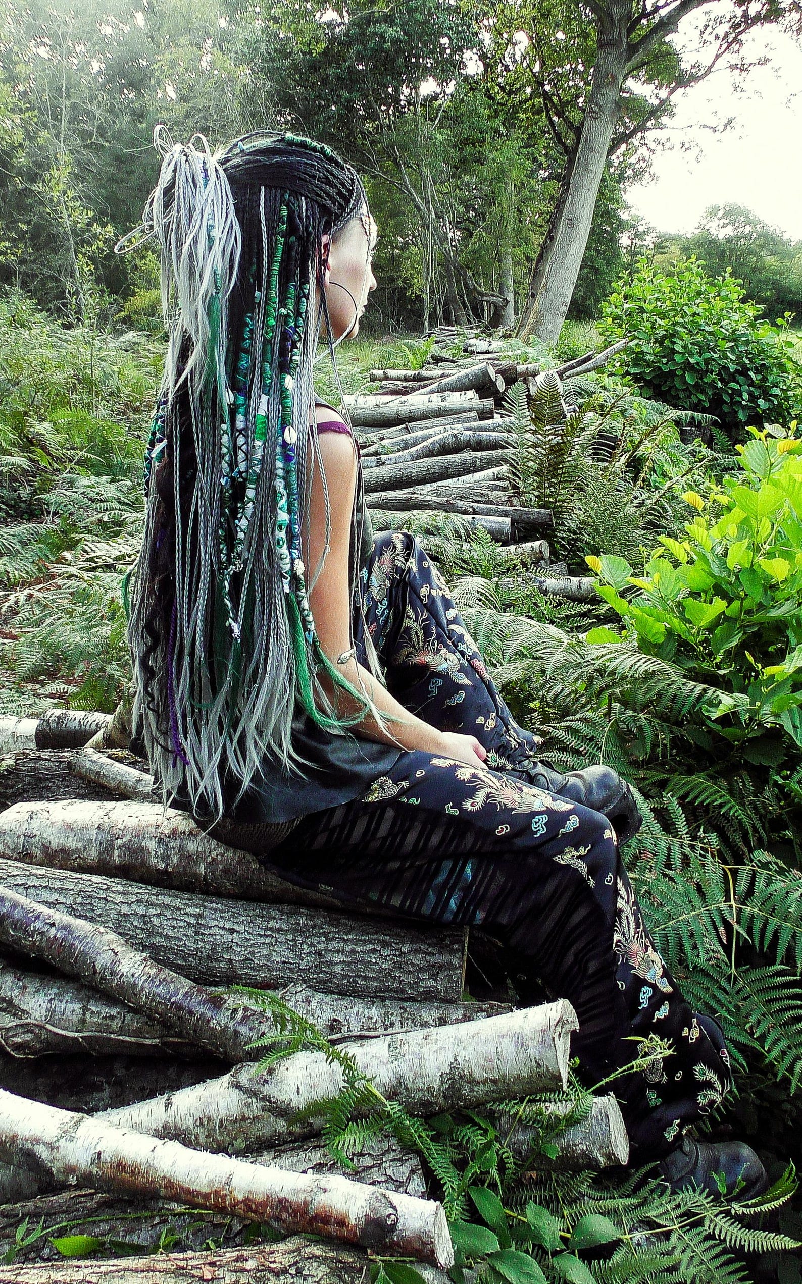 Braided Wig Synthetic Hair Weave Blue Purple Dreadlock Lace Front Ombre ...