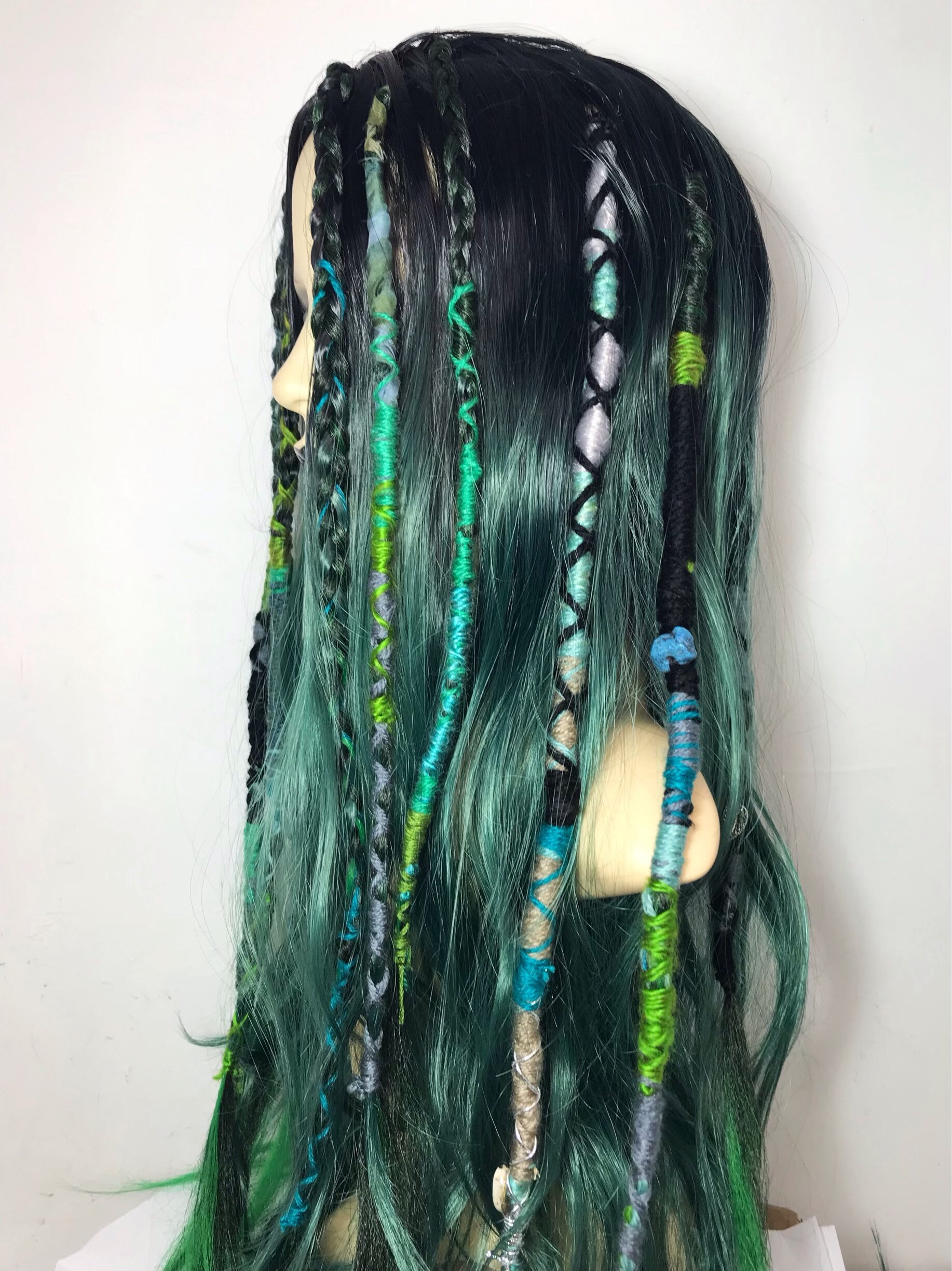 Green Dreadlock Wig Weave Braided Wavy Synthetic Cosplay - Etsy