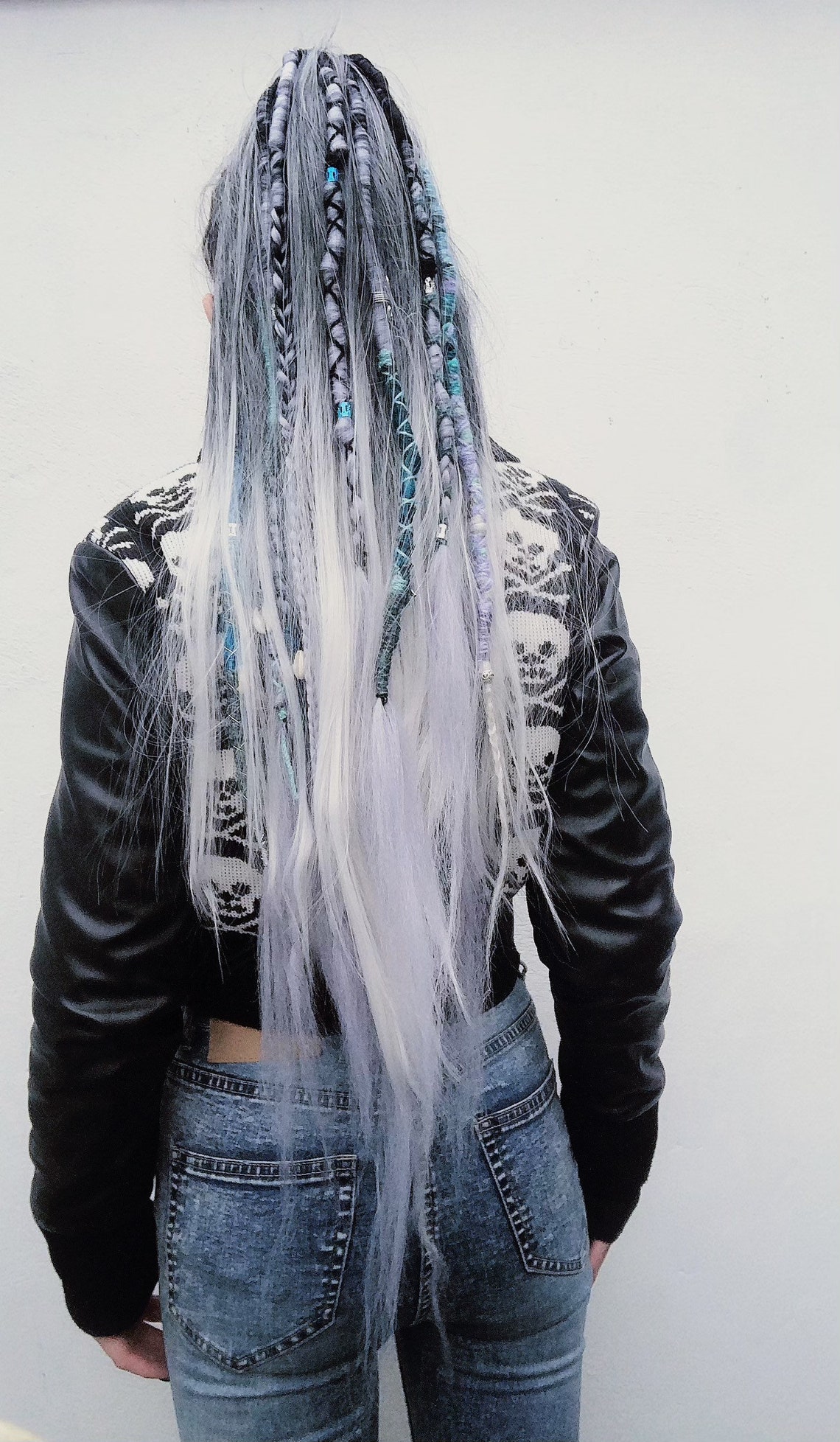 Grey Ponytail Dreadlock Ombre Hair Extensions Braided Hair Faux Locs ...