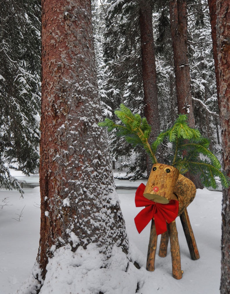 Large Log Reindeer - Etsy