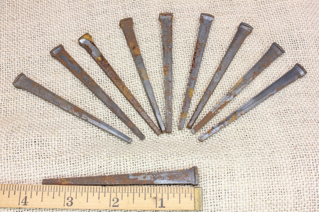10 Old Square Nails Spikes Vintage 3 1/2” Steel Cut Standard Large ...