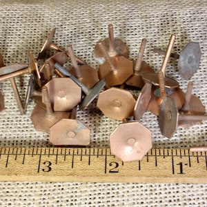 25 Old COPPER TACKS 5/8” 8 Sided Octagon Nails Vintage Tarnished ...