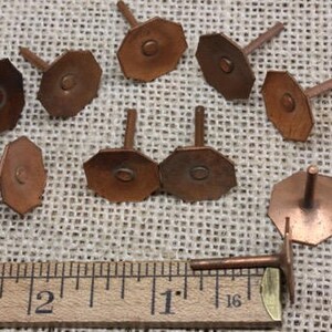 25 Old COPPER TACKS 5/8” 8 Sided Octagon Nails Vintage Tarnished ...