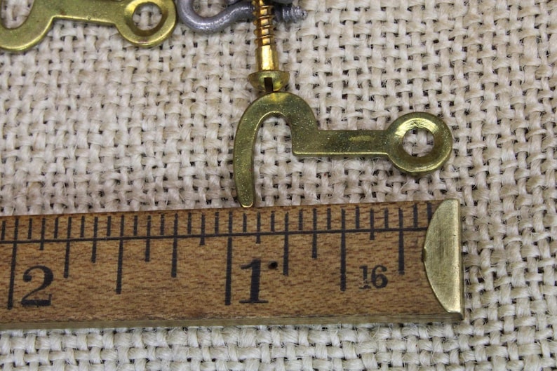 2 Old Brass Hook and Eye Shutter Cabinet Latch Swing Flip Catch Clock ...