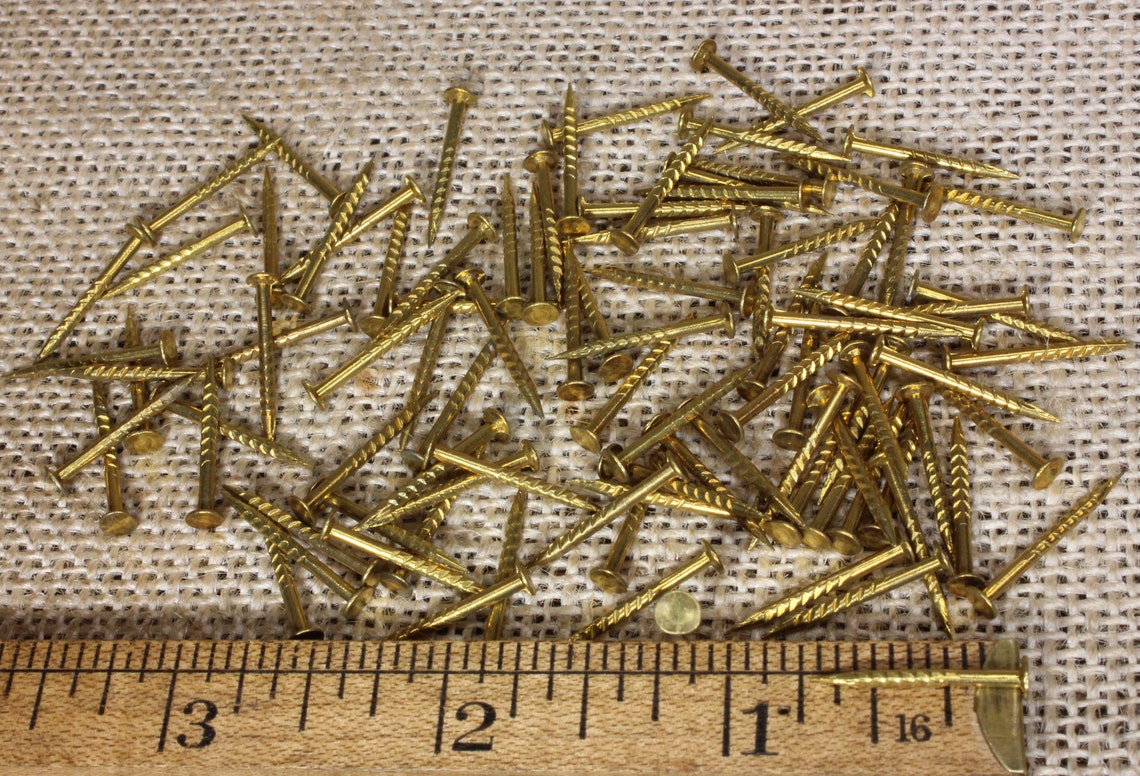 3/4” Old Solid BRASS NAILS: 5/32” Flat Head 100 Qty Vintage Antique ...