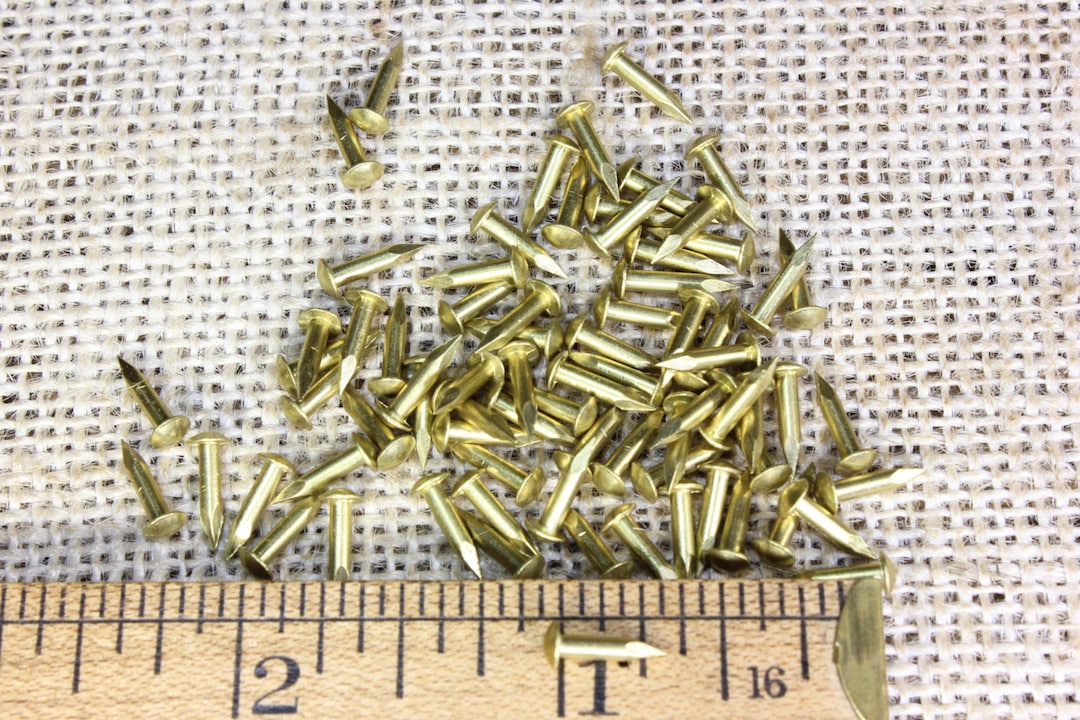 3/8” Solid Brass Brad Nails: 50 Pieces, Large Head 15 Gauge Escutcheon ...