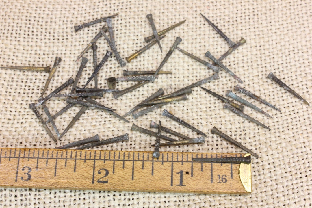 3/4” Old Brass Nails 50 Square Shoe Tacks Round Head Pins Dark ...
