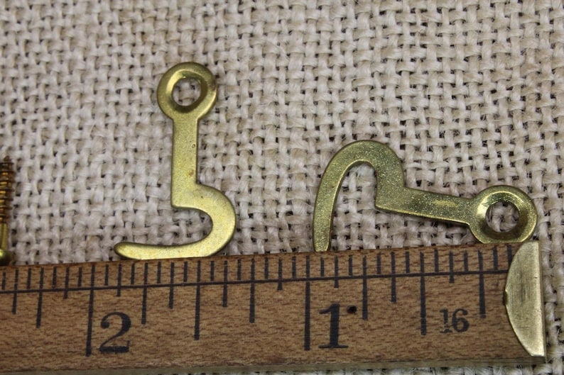 2 Old Brass Hook and Eye Shutter Cabinet Latch Swing Flip Catch Clock ...