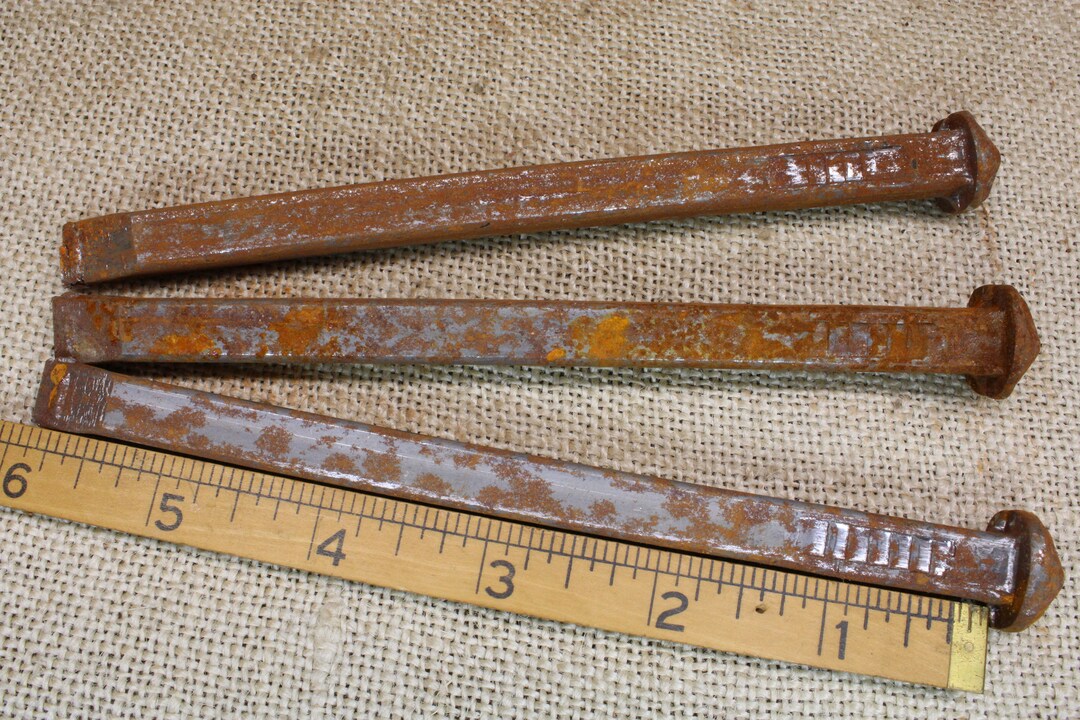 6 1/4” Spikes SQUARE NAILS 3 Old Vintage Large Raised Head Rosehead ...