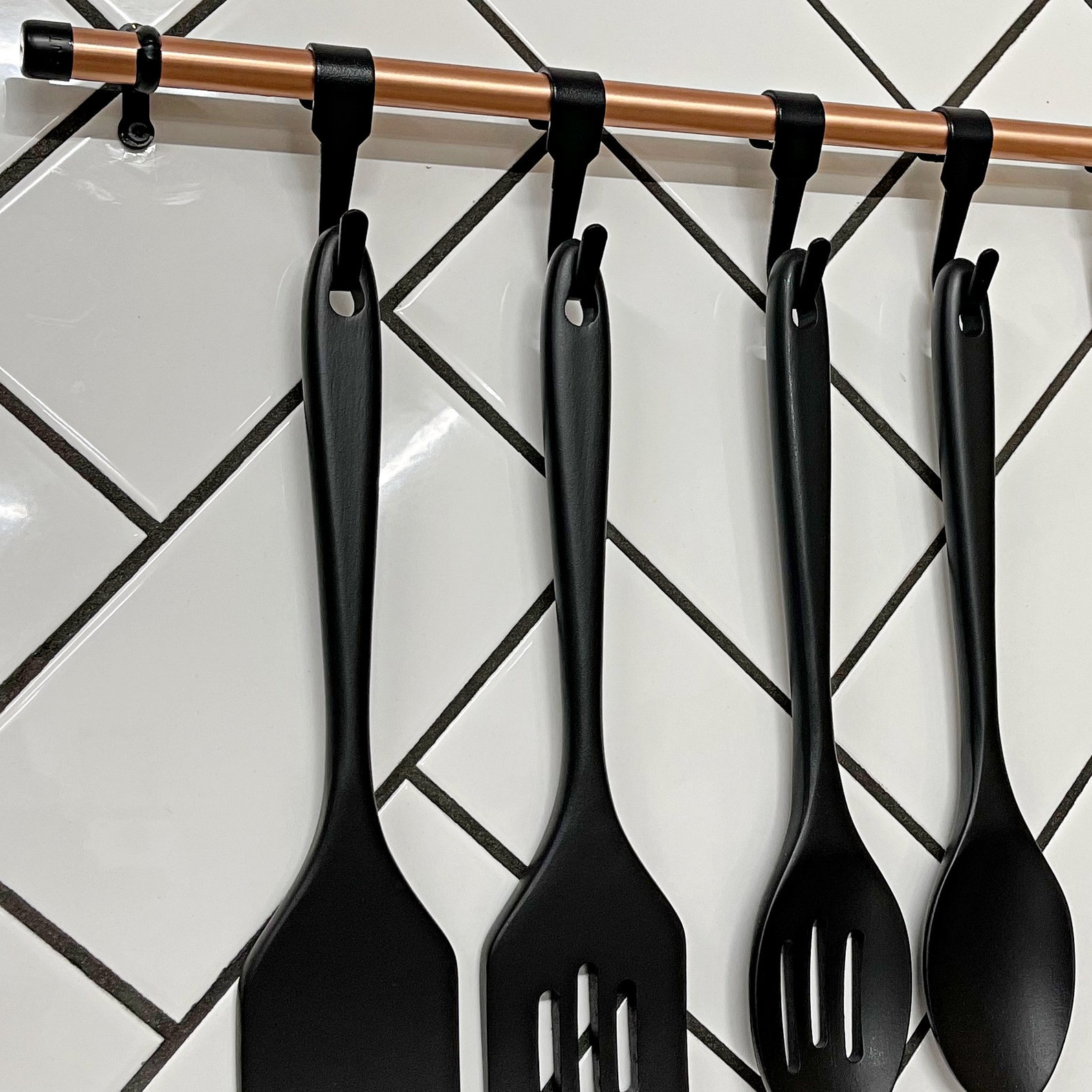 Copper & Black Kitchen Utensil Rail Utensil Holder Pot and - Etsy