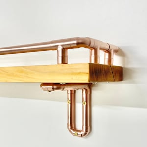 Handcrafted Wooden Shelf With Copper Gallery Rail & Brackets - Etsy