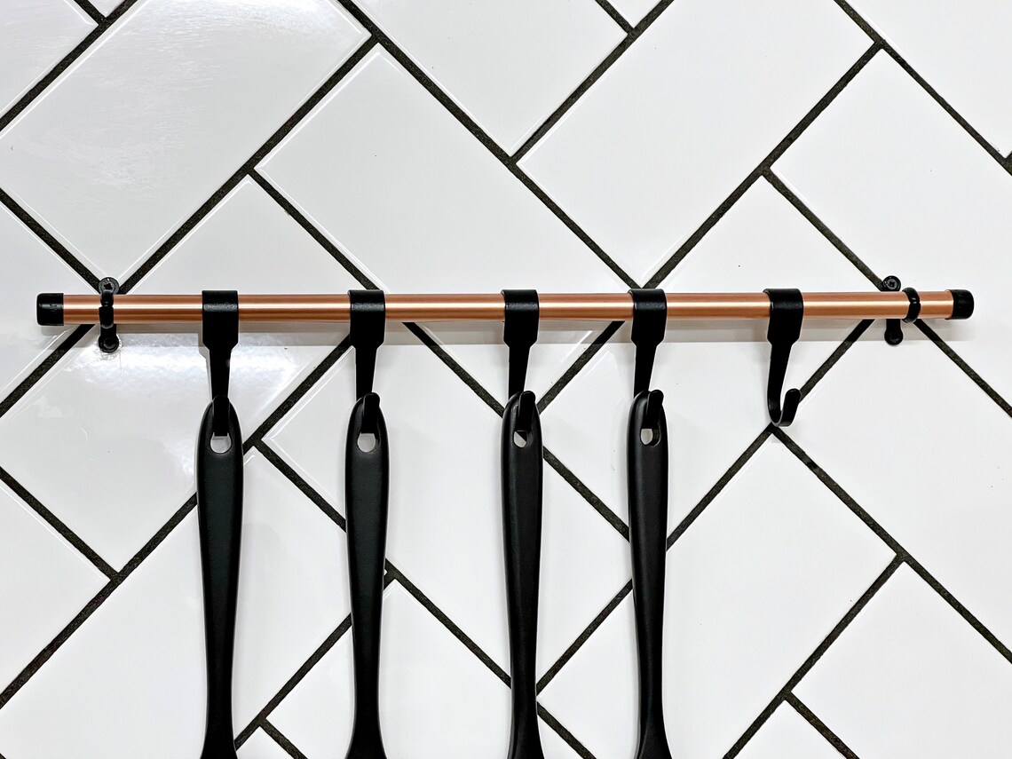 Copper & Black Kitchen Utensil Rail Utensil Holder Pot and - Etsy