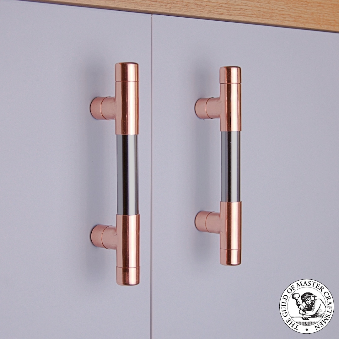 Copper & Chrome T Bar Door Pull Handles | Copper Door Handles | Copper ...