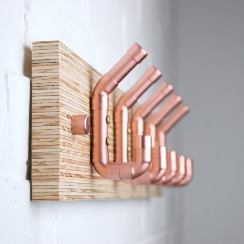 Wall Mounted Coat Rack With Copper Hooks Plywood End Grain - Etsy