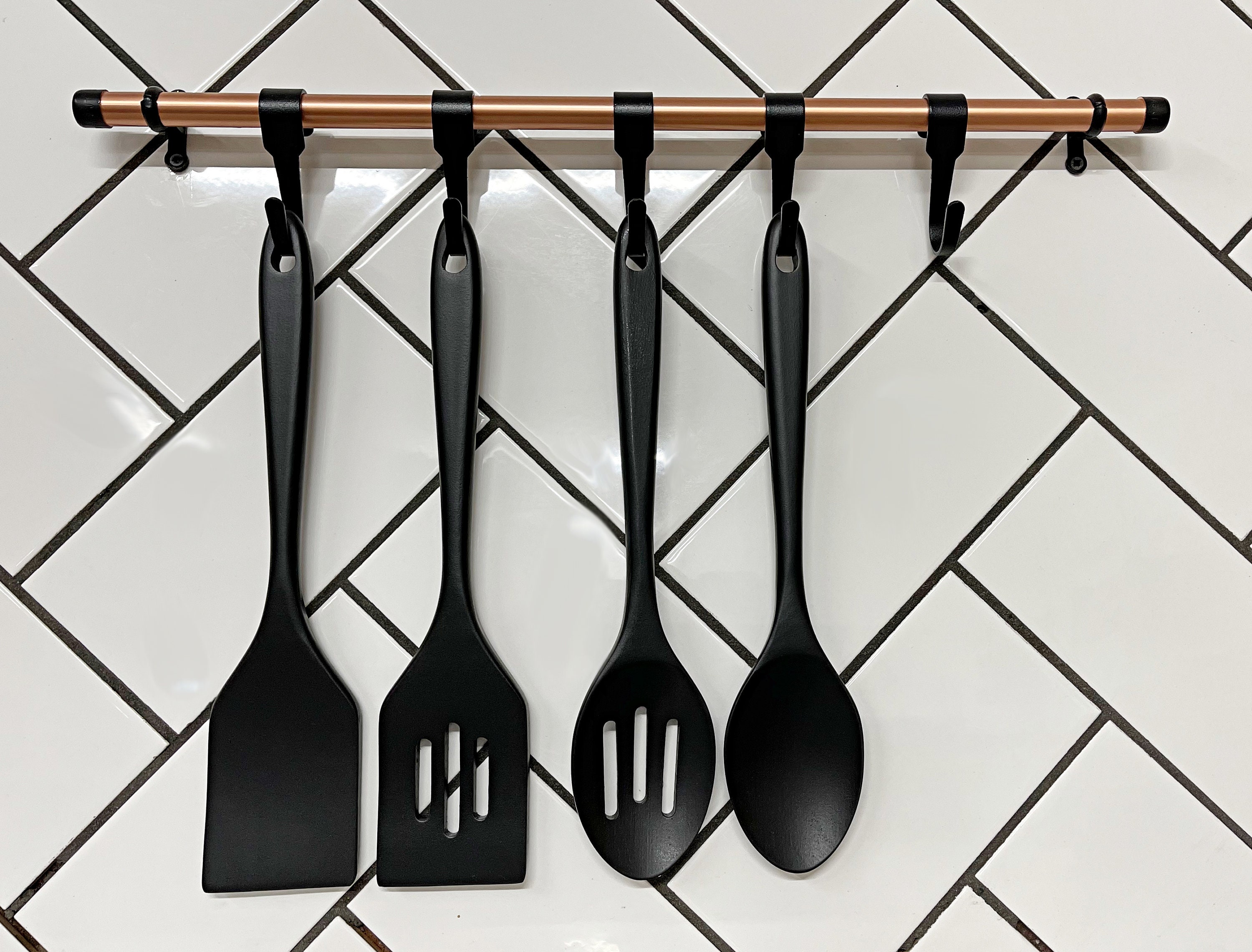 Copper & Black Kitchen Utensil Rail Utensil Holder Pot and - Etsy