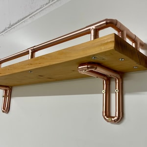 Handcrafted Wooden Shelf With Copper Gallery Rail & Brackets - Etsy