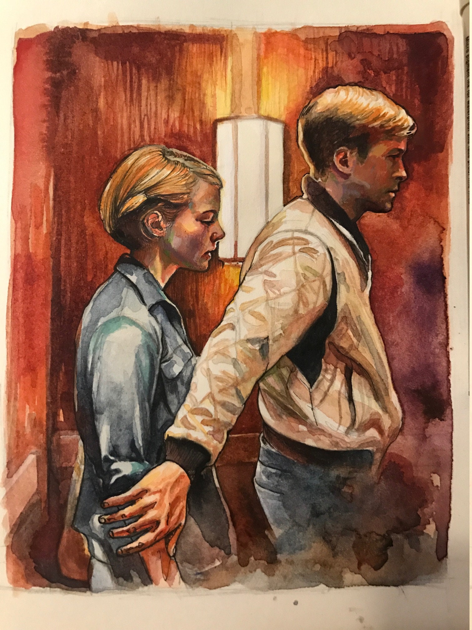 Drive Movie Original Watercolor Painting elevator Scene - Etsy