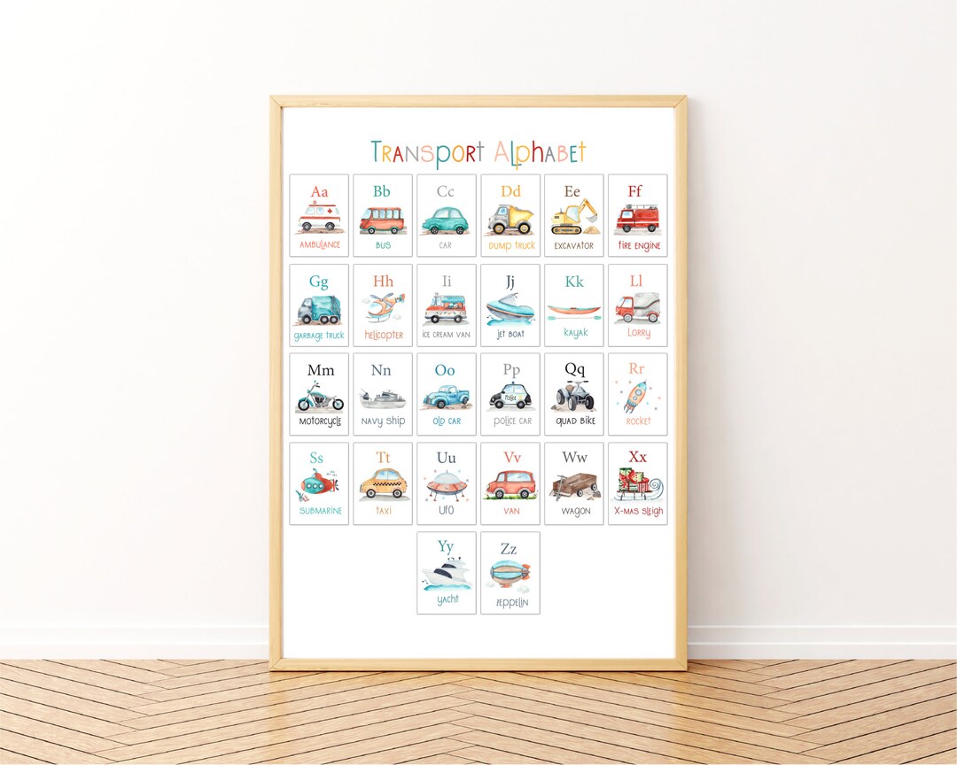 Alphabet Poster Print, Space Themed Alphabet Poster, Vehicle Alphabet ...